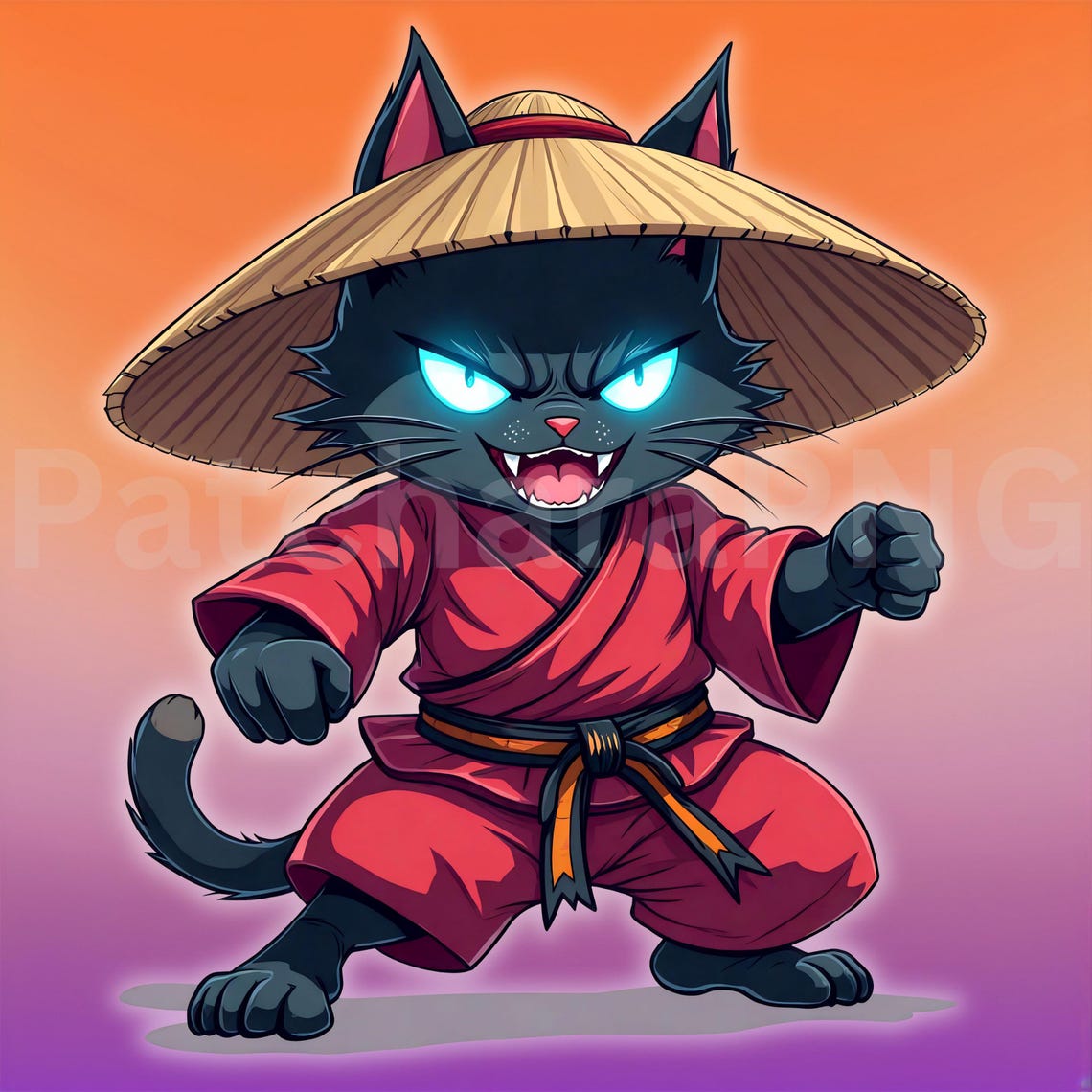 Samurai Ninja Cat PNG | Black Cat Warrior Clipart | Anime Martial Arts ...