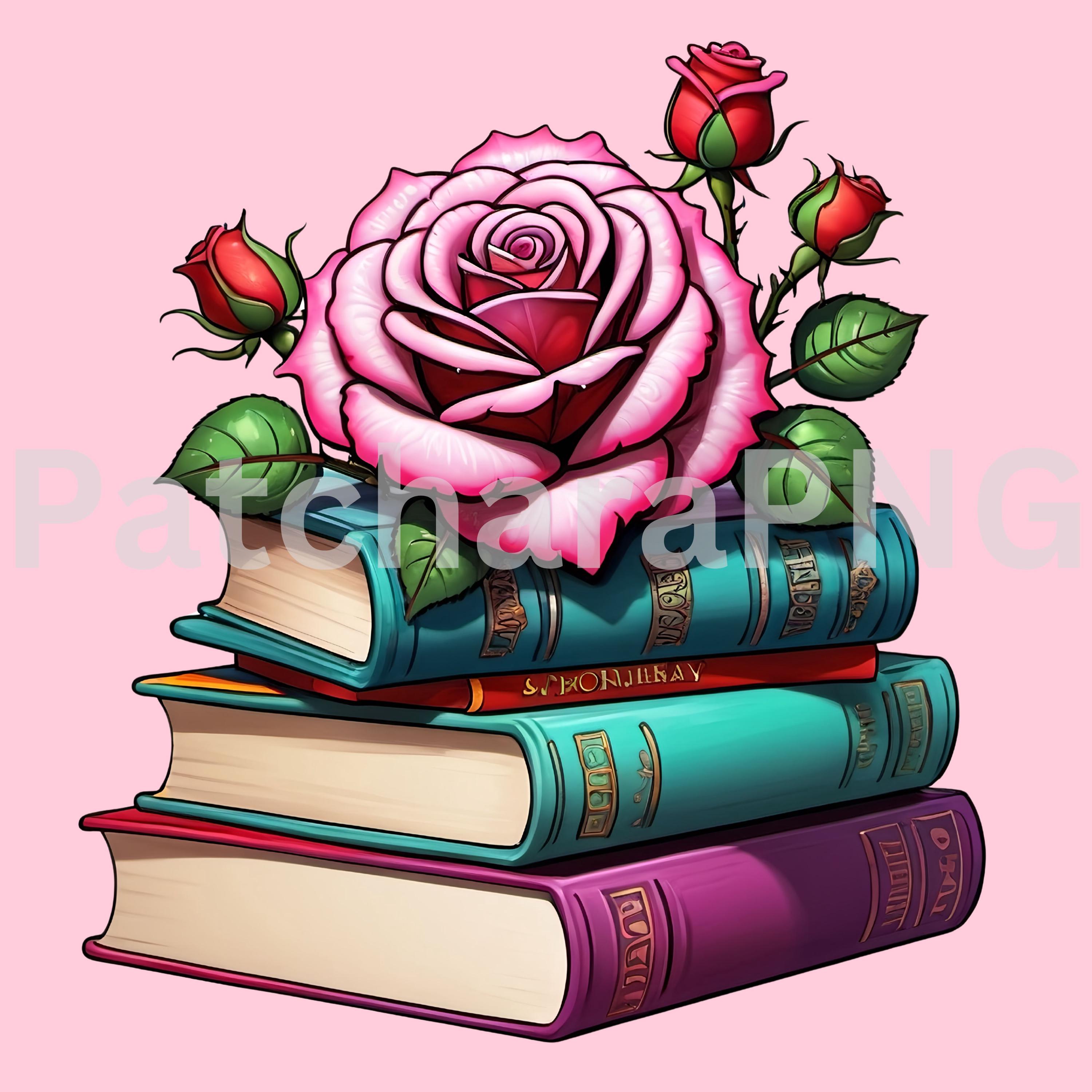 Floral Rose and Books Art Print Rose on Books Digital Art Fantasy Art ...