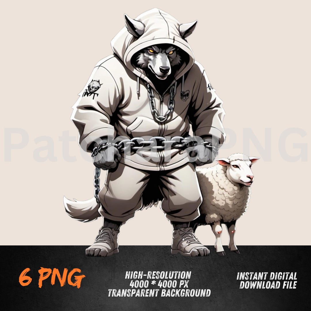 Street Wolf PNG | Cool Wolf Clipart in Hoodie With Goat Companion ...