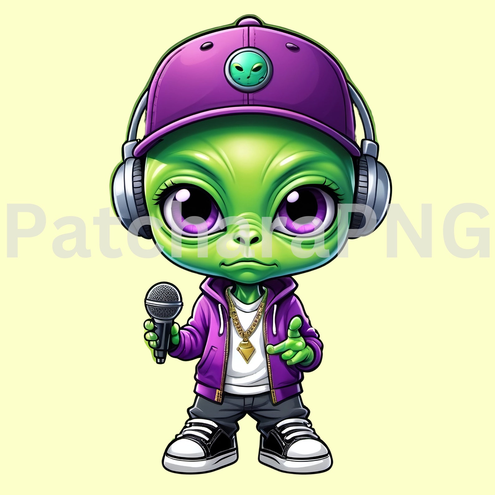 Hip-hop Alien Chibi Cartoon With Sneakers High-quality PNG Digital Art ...