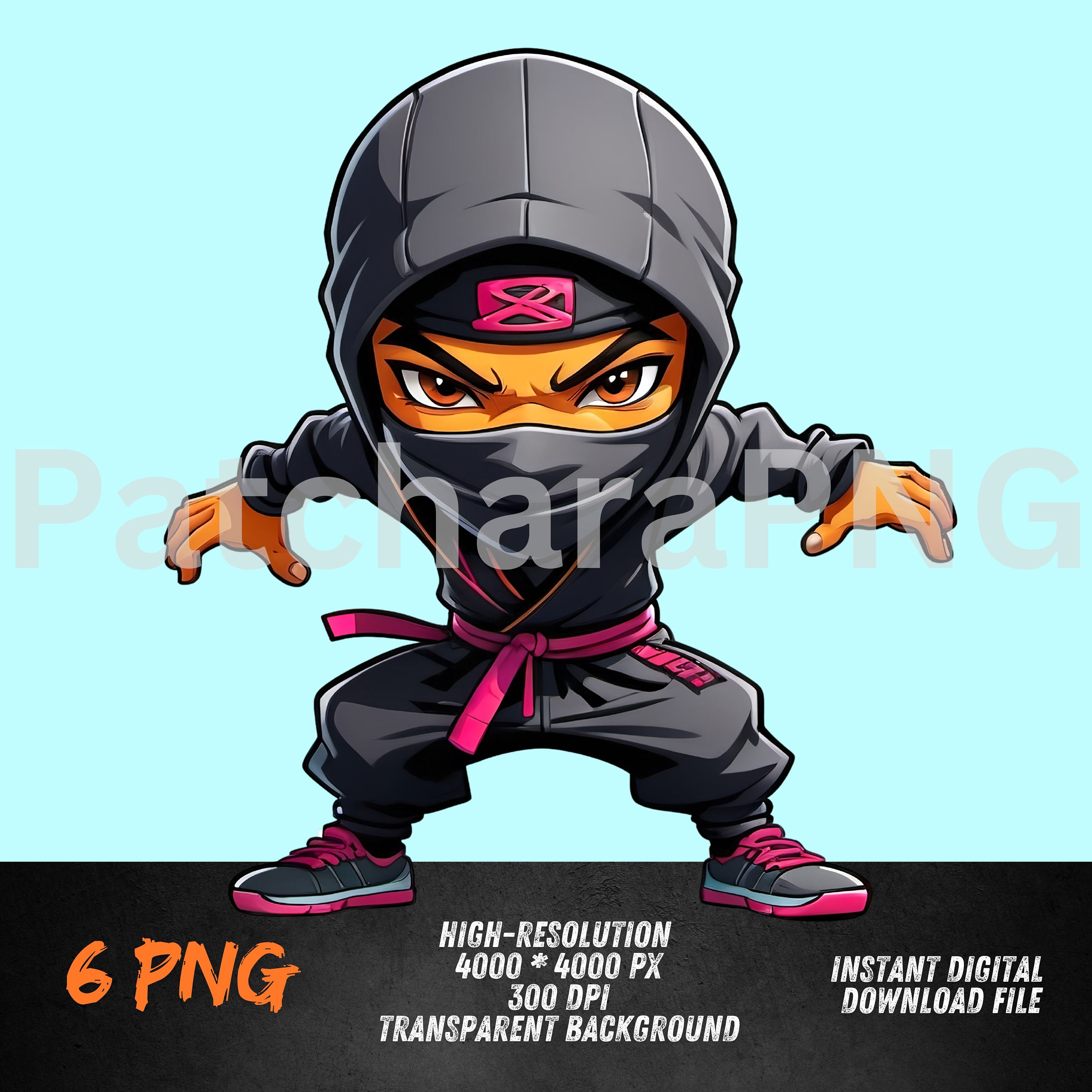 Cartoon Ninja Character Clipart Vibrant Colors, Bold Outlines High-res ...