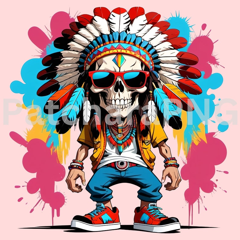 Cartoon Native American Skull PNG, Tribal Skull Clipart, Feather ...