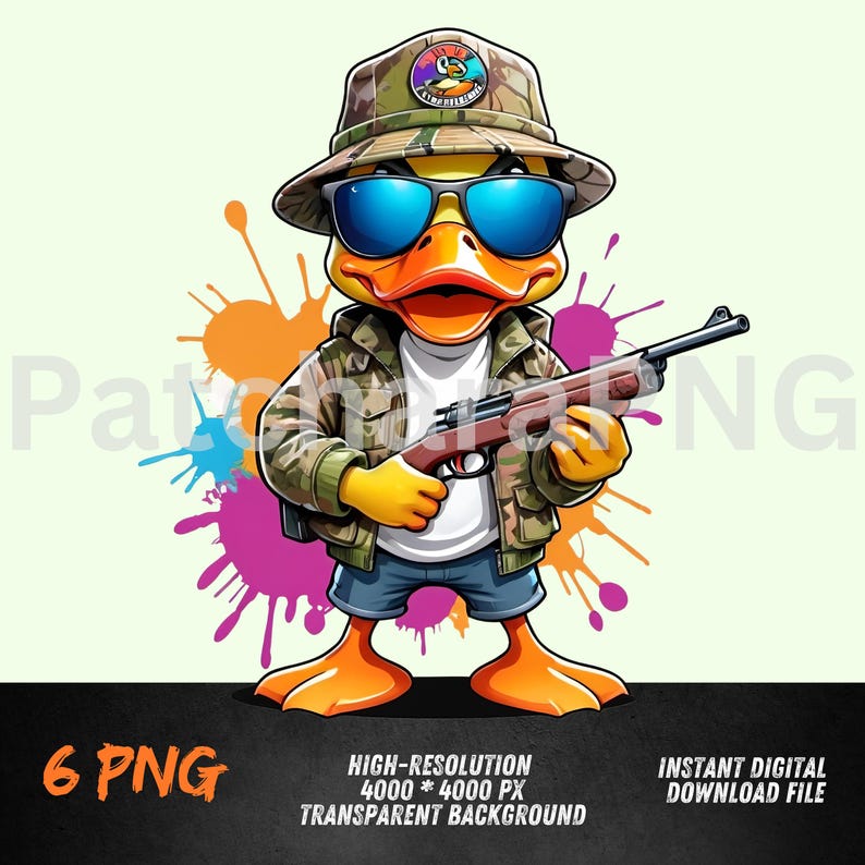 Hunter Duck Clipart | Cool Graffiti Art PNG | Streetwear Duck With Gun ...