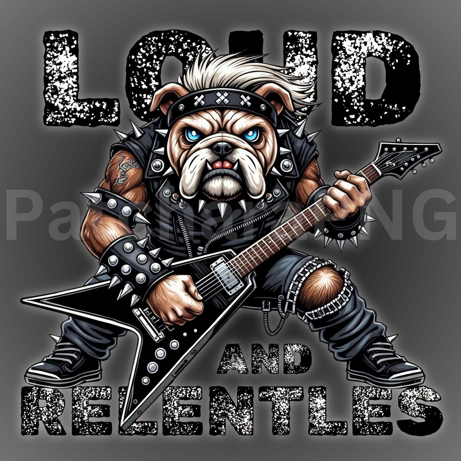 Metal Bulldog PNG | Rock Guitar Dog Clipart for Punk Shirts | Loud and ...