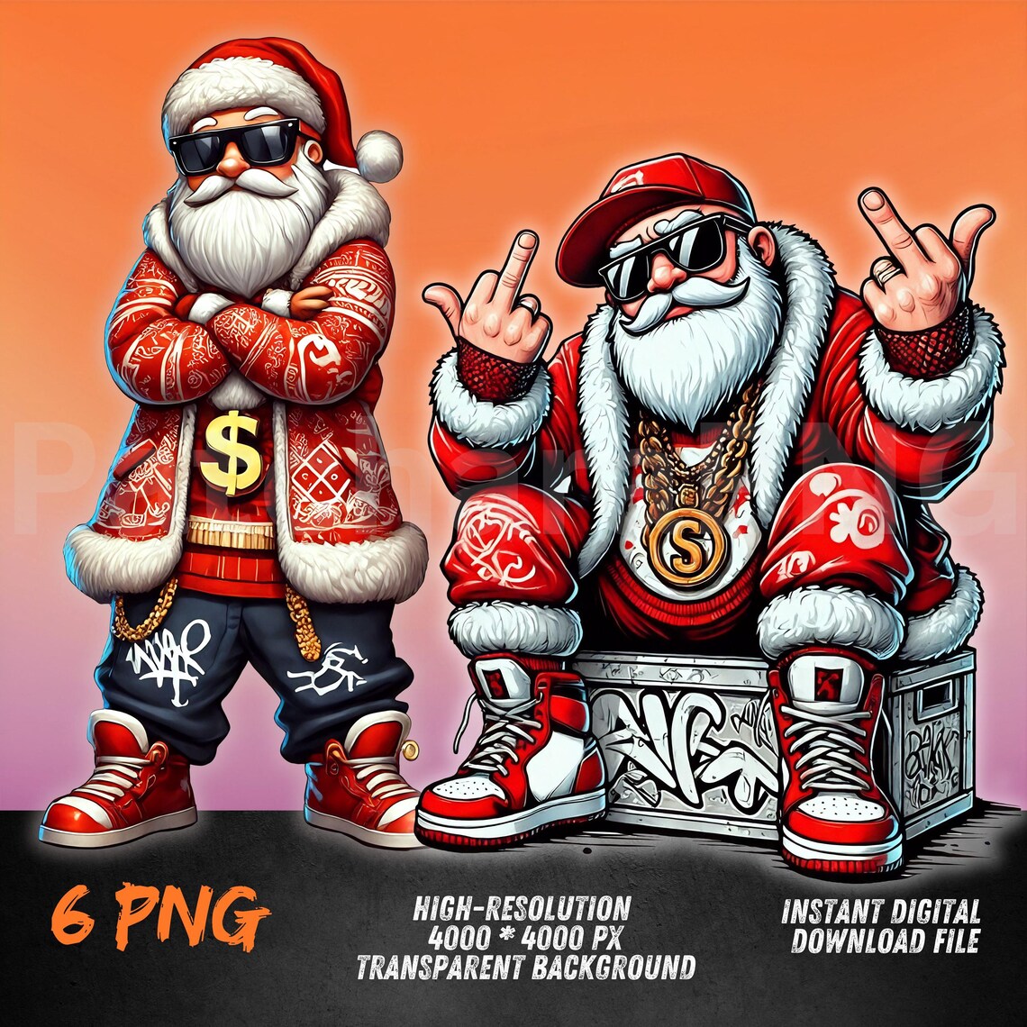 Hip-hop Santa Claus PNG | Urban Christmas Sublimation Design | Cool ...
