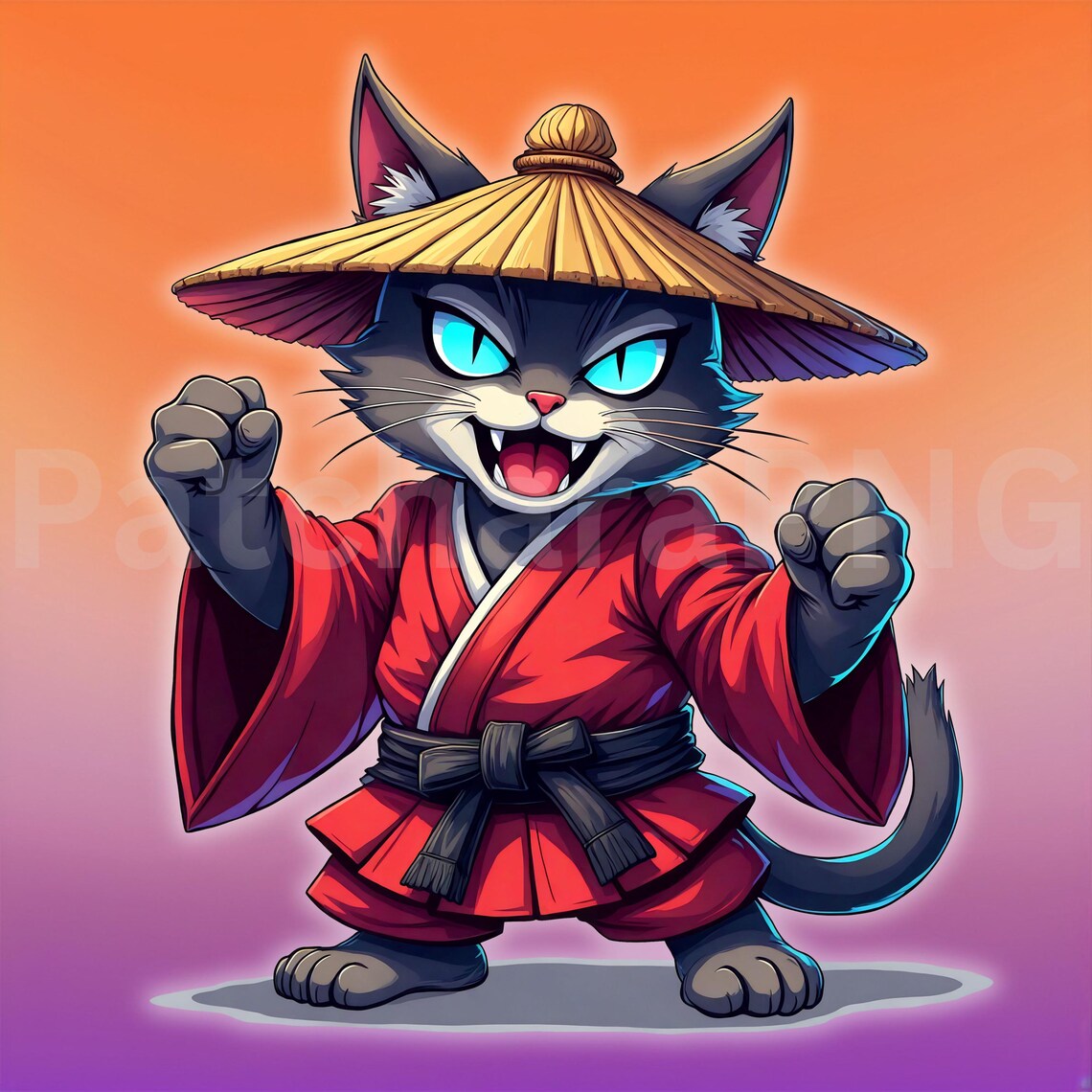 Samurai Ninja Cat PNG | Black Cat Warrior Clipart | Anime Martial Arts ...
