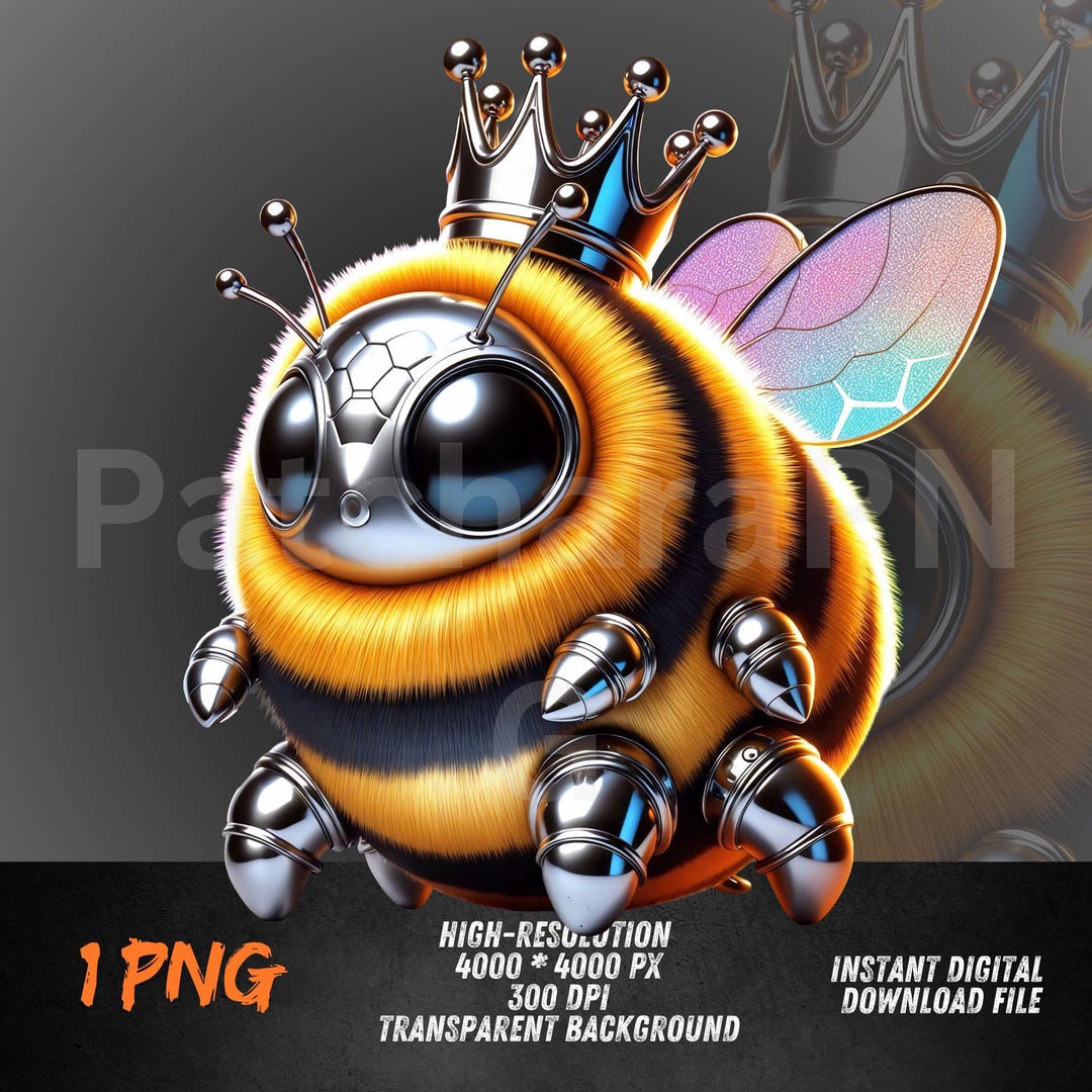 Cute PNG Design , Cyber Queen Bee - Robot Bee Clipart With Crown for ...