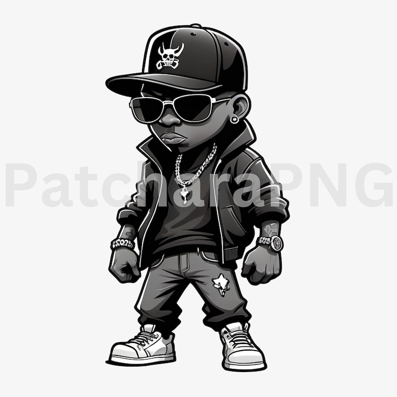 Black and White Edgy Cartoon Hip-hop Gangster Character Gangster ...
