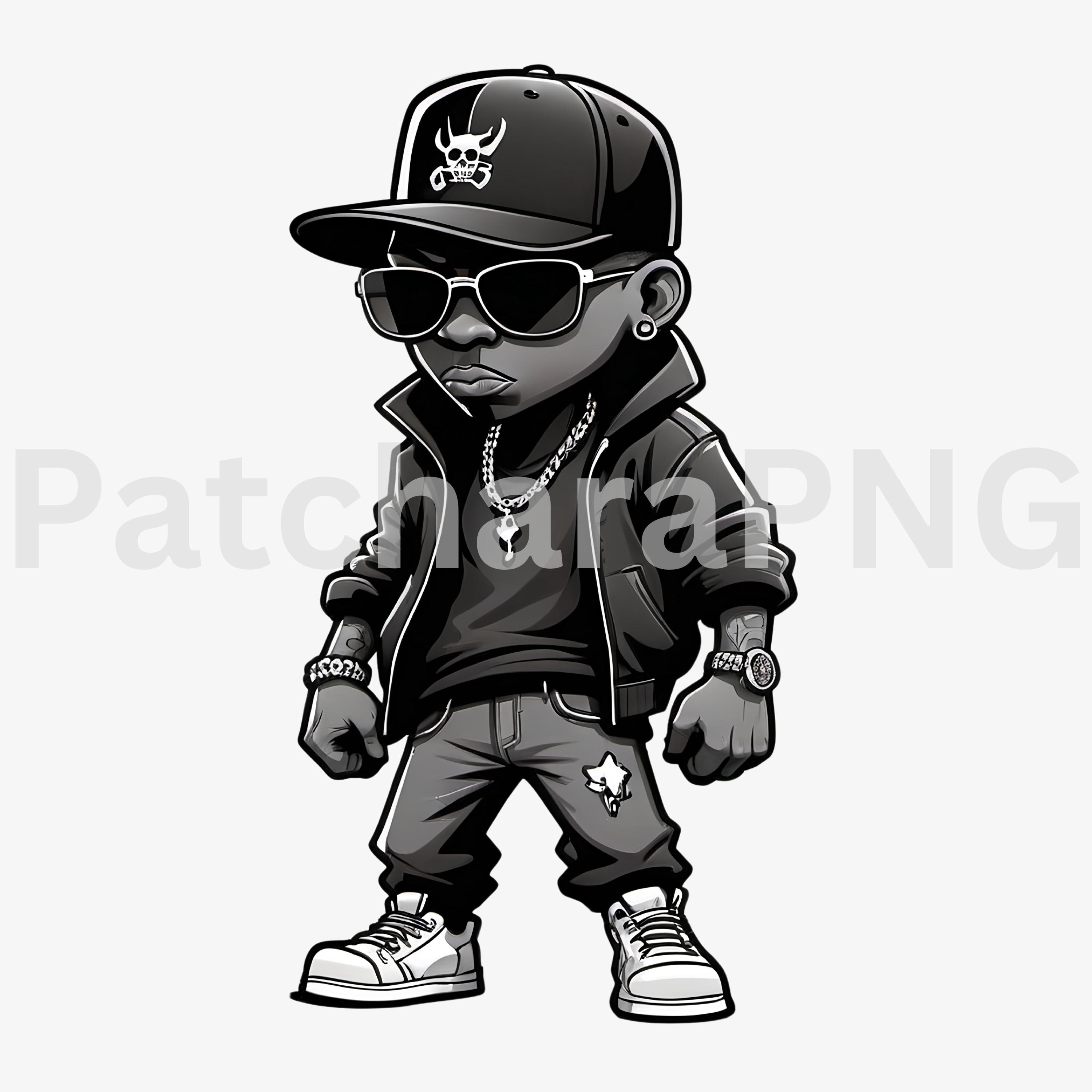 Black and White Edgy Cartoon Hip-hop Gangster Character Gangster ...