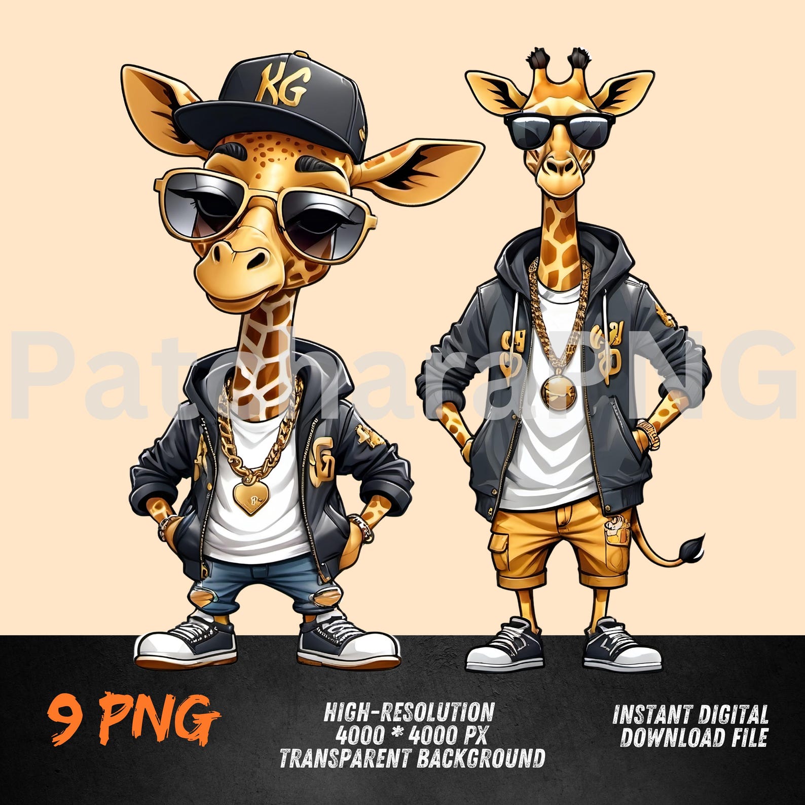 Hip-hop Giraffe Graffiti Art - Cool Cartoon Giraffe With Gold Chains ...