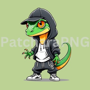 Hip-hop Lizard PNG Cool Cartoon Reptile Graphic Urban Streetwear Design ...