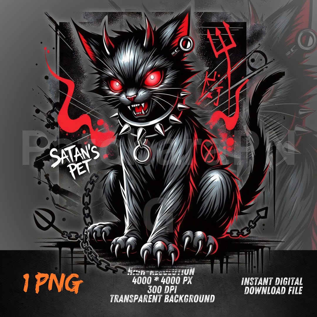 Devil Cat PNG | Satan’s Pet Gothic Graffiti Art | DTF Transfer ...