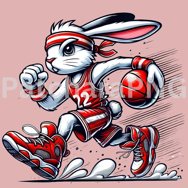 Basketball Bunny Cartoon Clipart - Hip Hop Sports Rabbit in Red Jersey ...