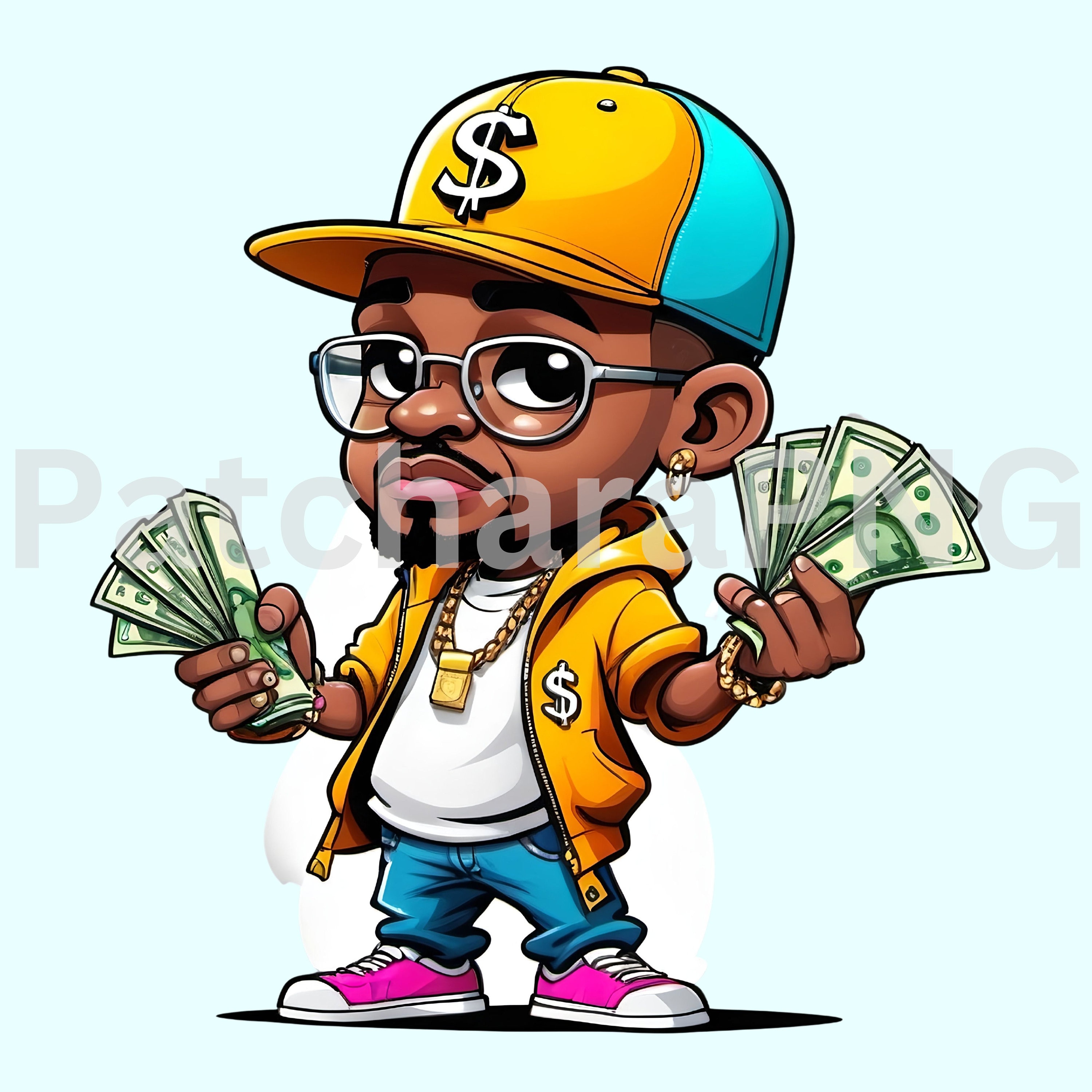 Hip-hop Money Man PNG With Dollar Bills | Gangsta Streetwear Cartoon ...