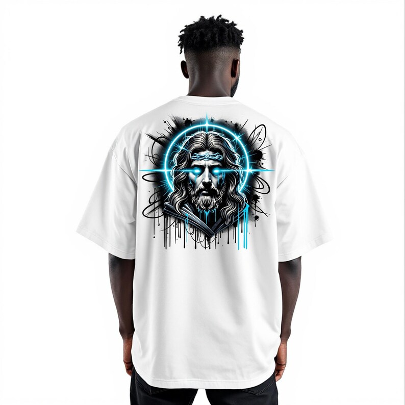 Jesus Dark Art PNG Neon Blue Halo Chrome Drip Religious Illustration - Etsy