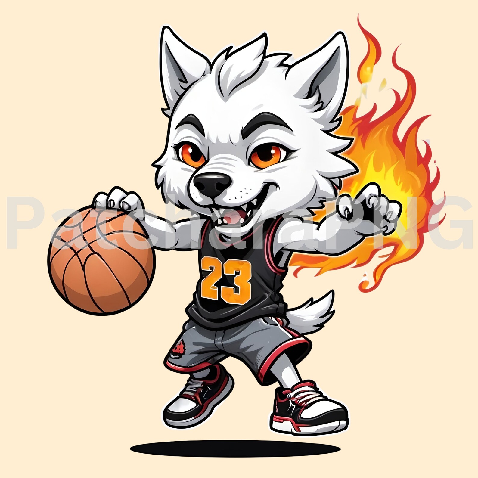 Basketball Wolf PNG | Wolf Clipart in Jersey With Fireball and Sneakers ...