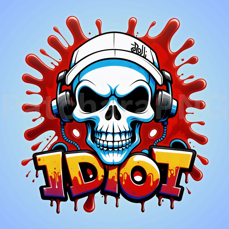 Gamer Skull Idiot Graffiti Art PNG | Cool Skull With Headphones Graphic ...