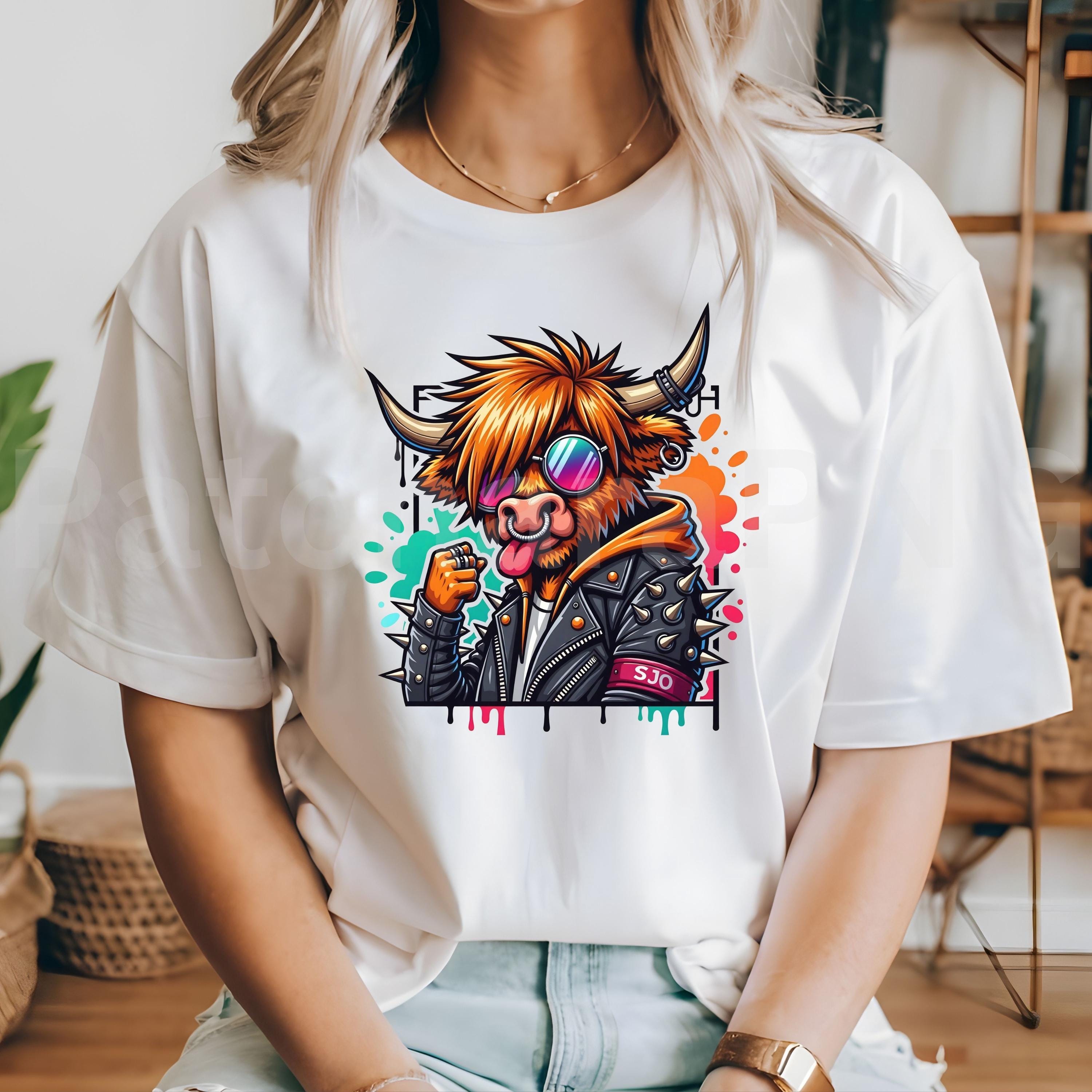 Punk Cow PNG | Highland Cow Clipart in Studded Leather Jacket | Rebel ...