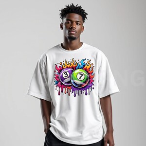 Graffiti Pool Ball PNG 3 & 7 Flame Art | Bold Billiards Clipart for DTF ...