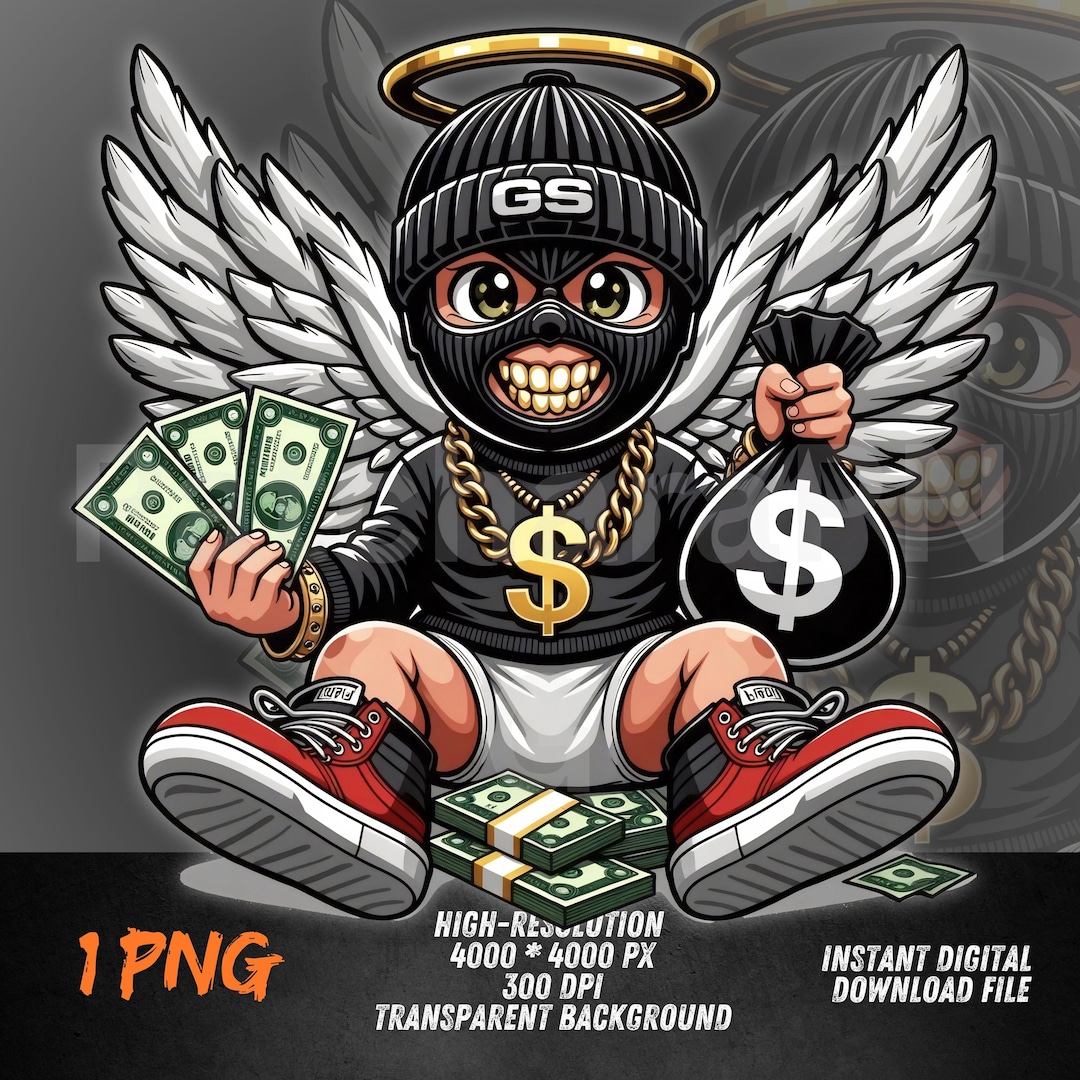 Gangsta Angel PNG – Money Hustler Streetwear Graphic for DTF ...