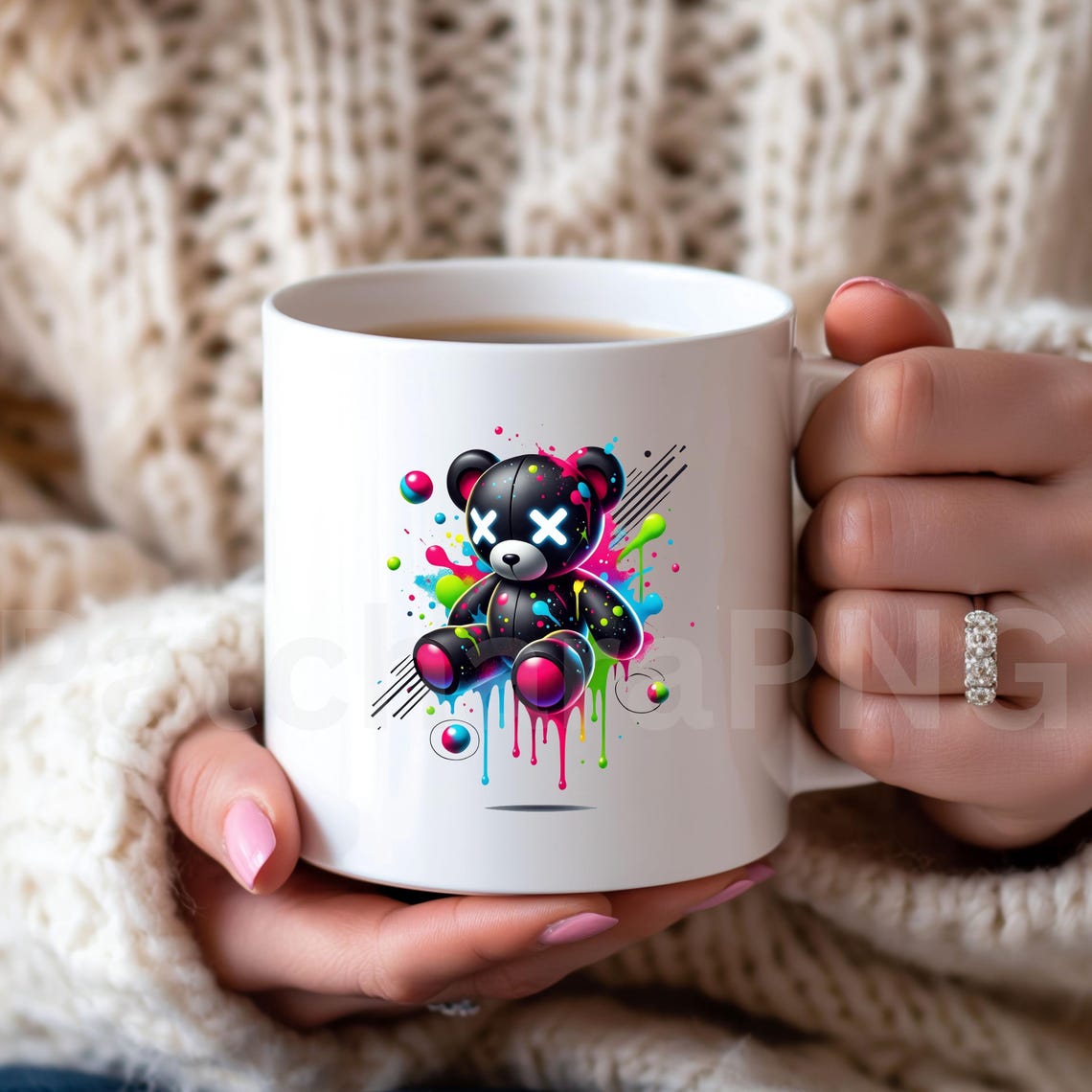 Neon Splatter Bear PNG | Colorful Teddy Clipart With X Eyes | Graffiti ...