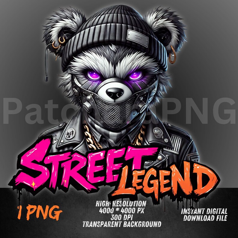 Street Legend PNG | Gangsta Bear Clipart With Mask | Graffiti Animal ...