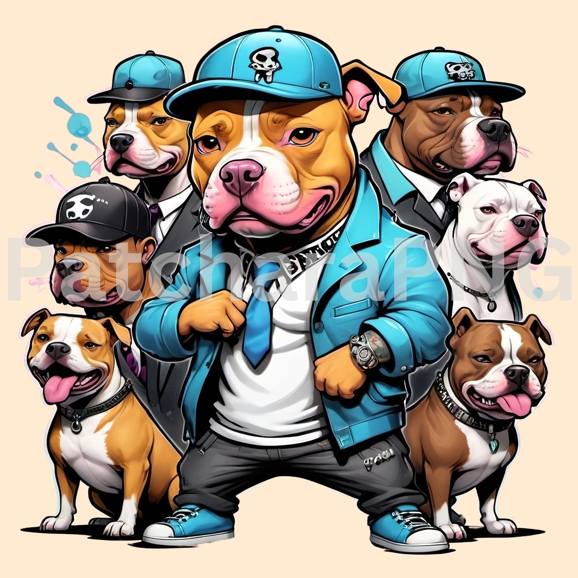 Cartoon Gangster Pitbulls Clipart Art Print, Pastel Colors, Wall Art ...