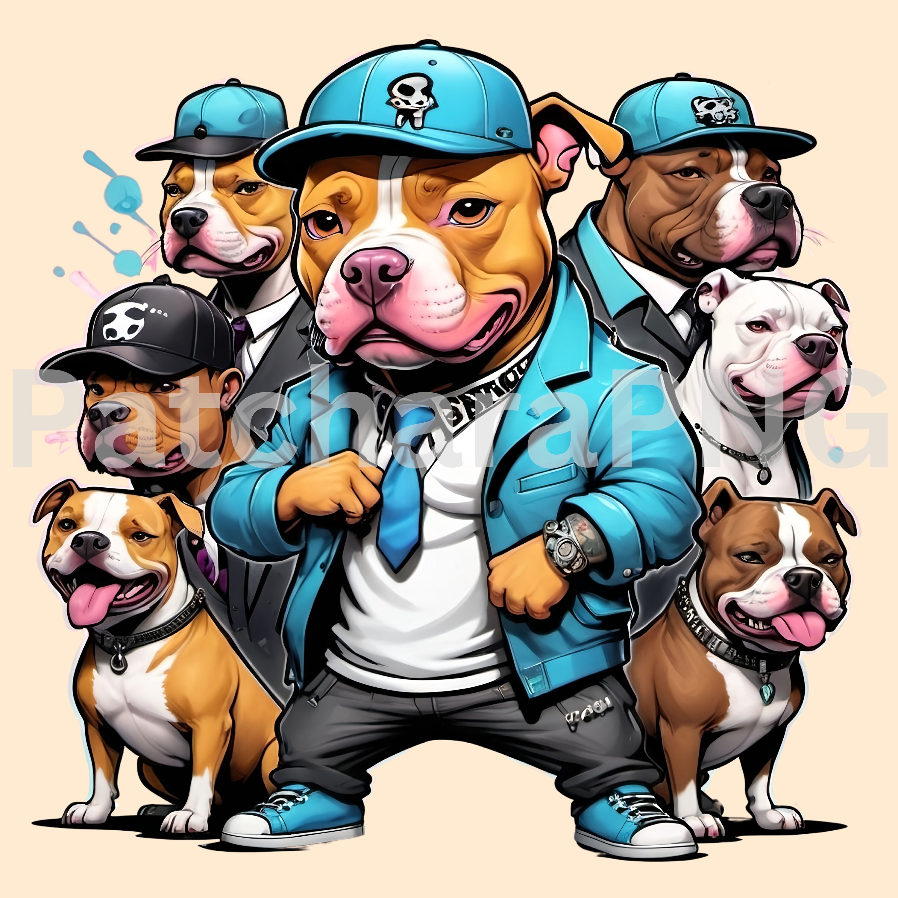 Gangsta Pitbull PNG | Pitbull Clipart With Pack in Hoodies and Chains ...