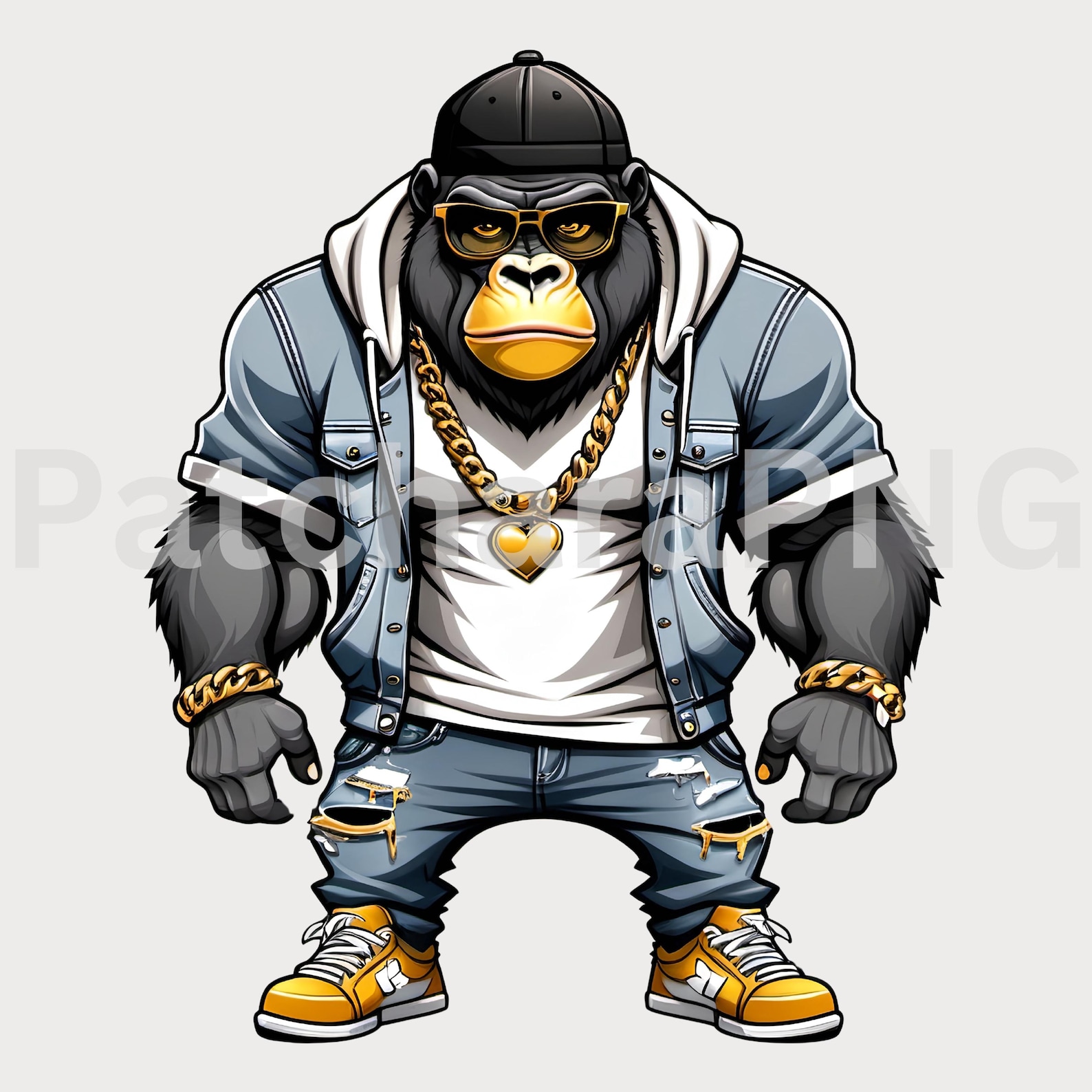 Buff Gorilla PNG | Muscular Gorilla Clipart in Hoodie and Gold Chain ...