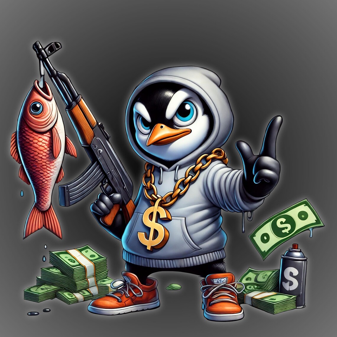 Gangsta Penguin PNG | Funny Streetwear Clipart for Sublimation & DTF ...