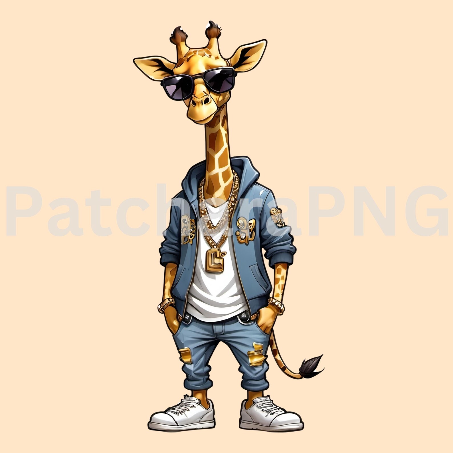 Hip-hop Giraffe Graffiti Art Cool Cartoon Giraffe With Gold Chains and ...