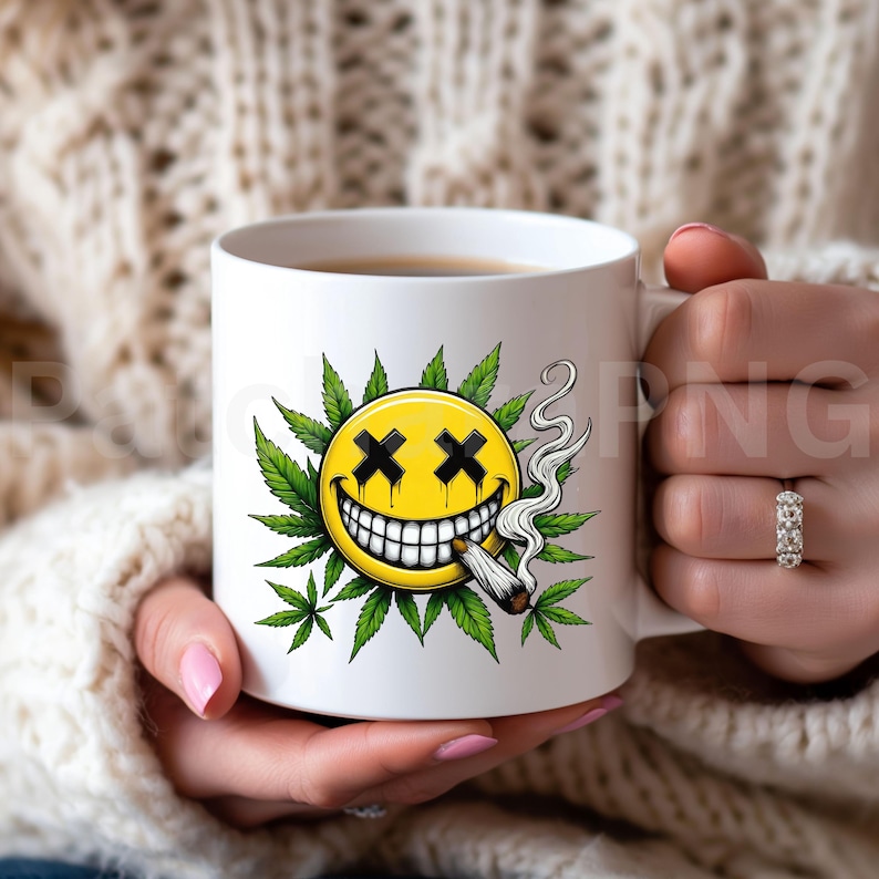 Weed PNG | Smiling Face Clipart With Joint and Leaf | Stoner Humor ...
