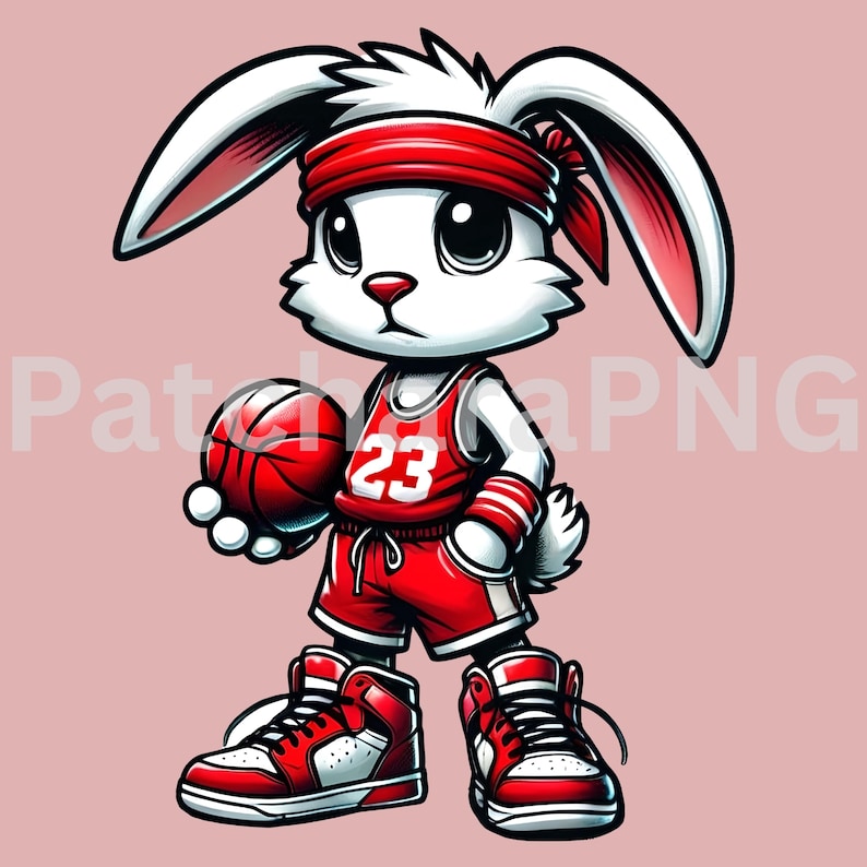 Basketball Bunny Cartoon Clipart - Hip Hop Sports Rabbit in Red Jersey ...