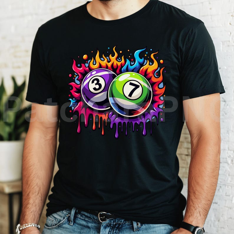 Graffiti Pool Ball PNG 3 & 7 Flame Art | Bold Billiards Clipart for DTF ...