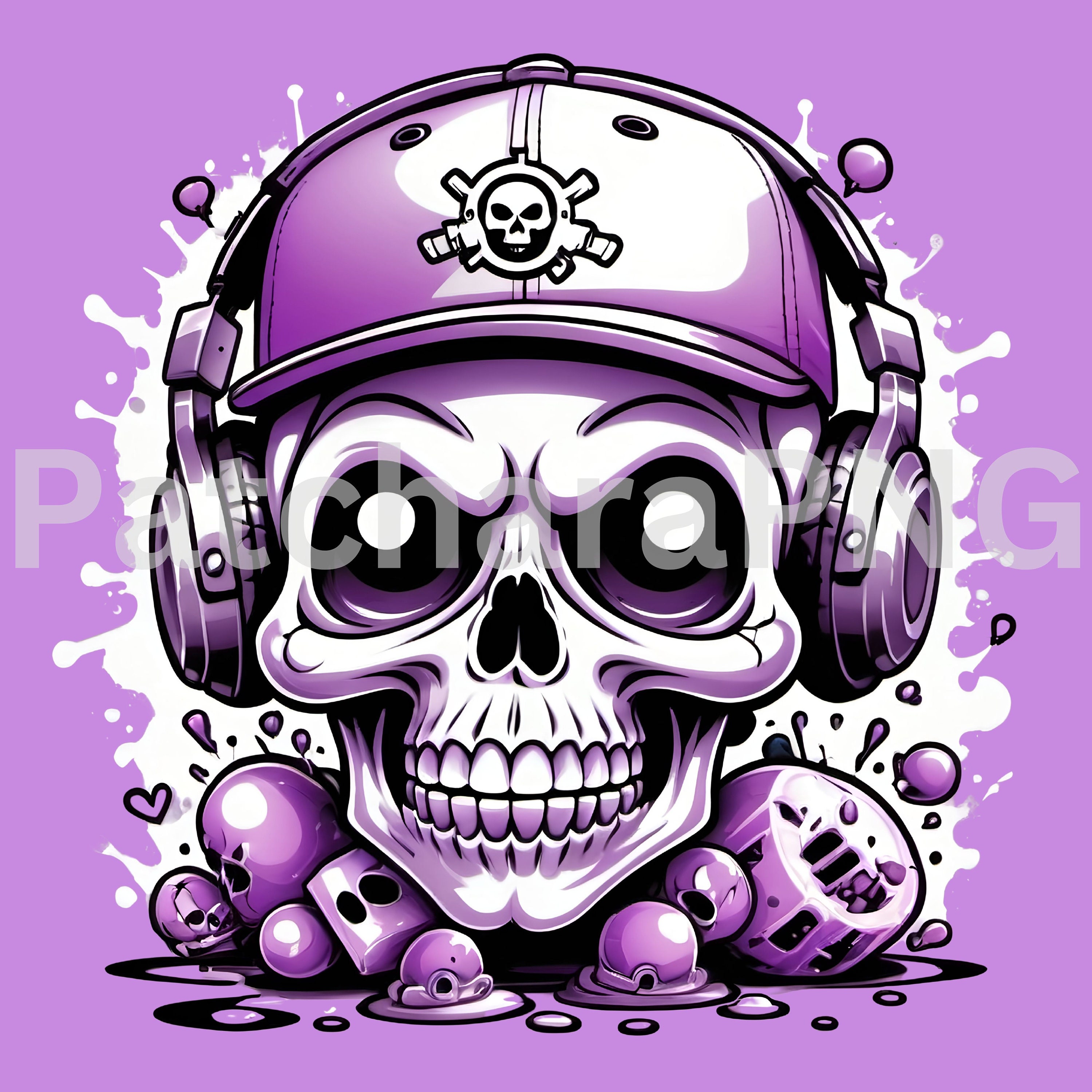 DJ Skull PNG | Skull With Headphones Clipart | Purple Skull Art | Music ...