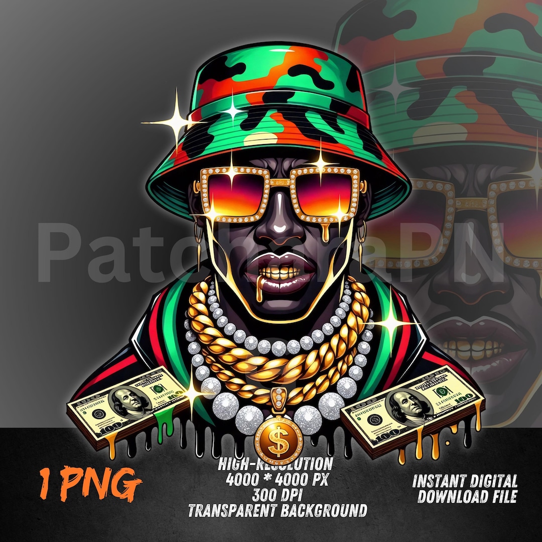 Hip Hop Hustle PNG – Dripping Gold Urban Rapper Design for DTF Shirts ...