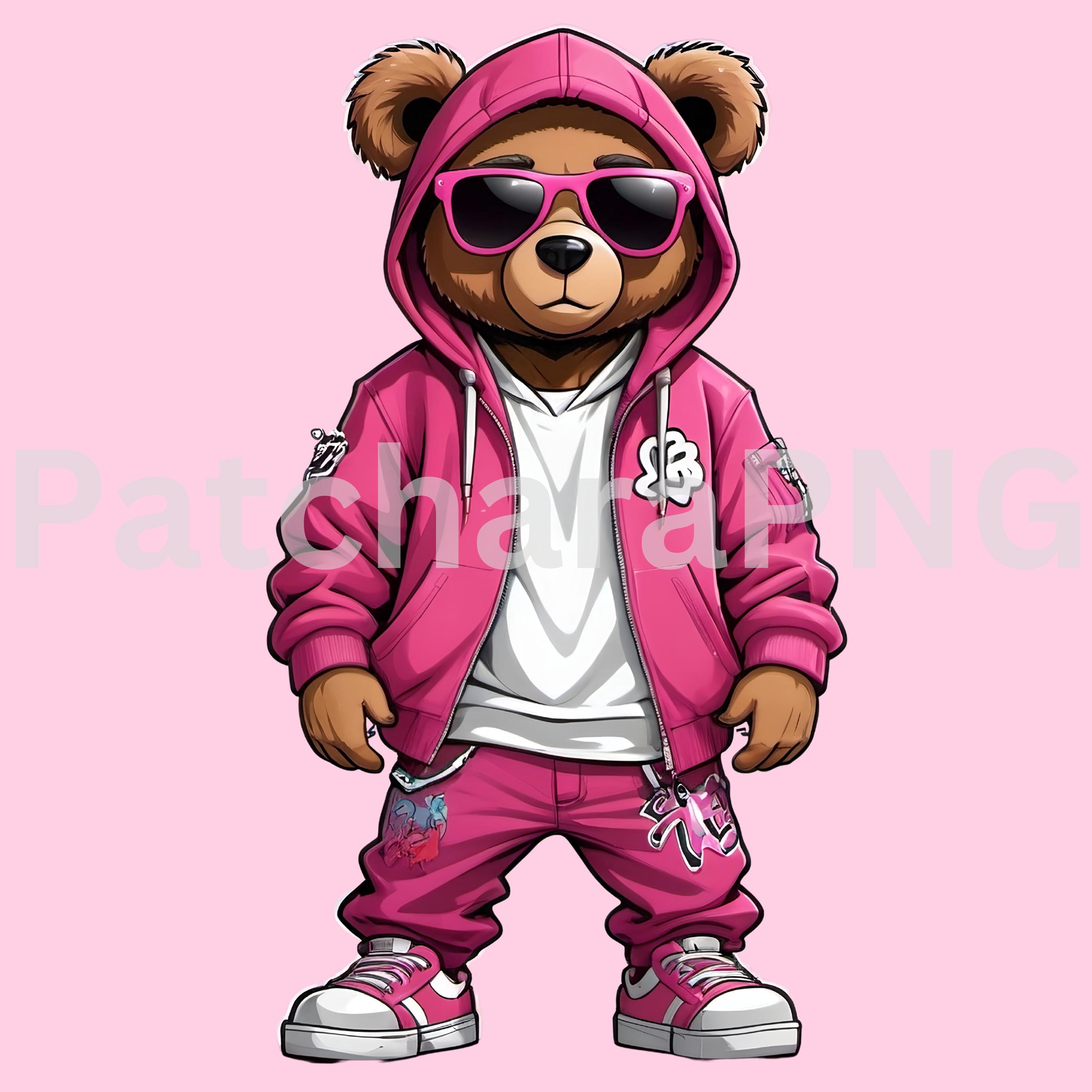 Pink Gangsta Bear PNG | Cool Teddy Bear Clipart in Hoodie and ...