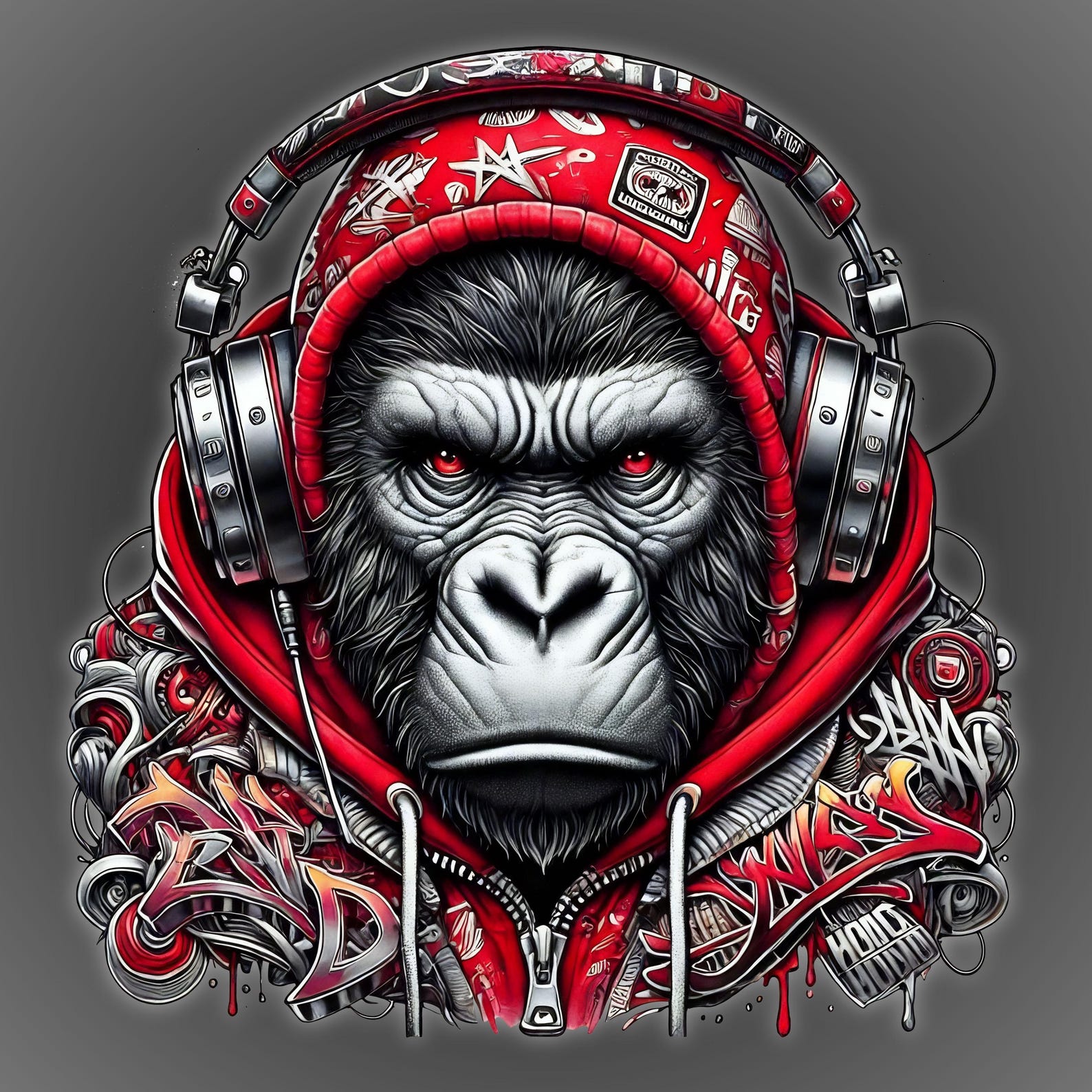 Graffiti Gorilla Headphone PNG | Urban Streetwear Ape Design | Hip-hop ...
