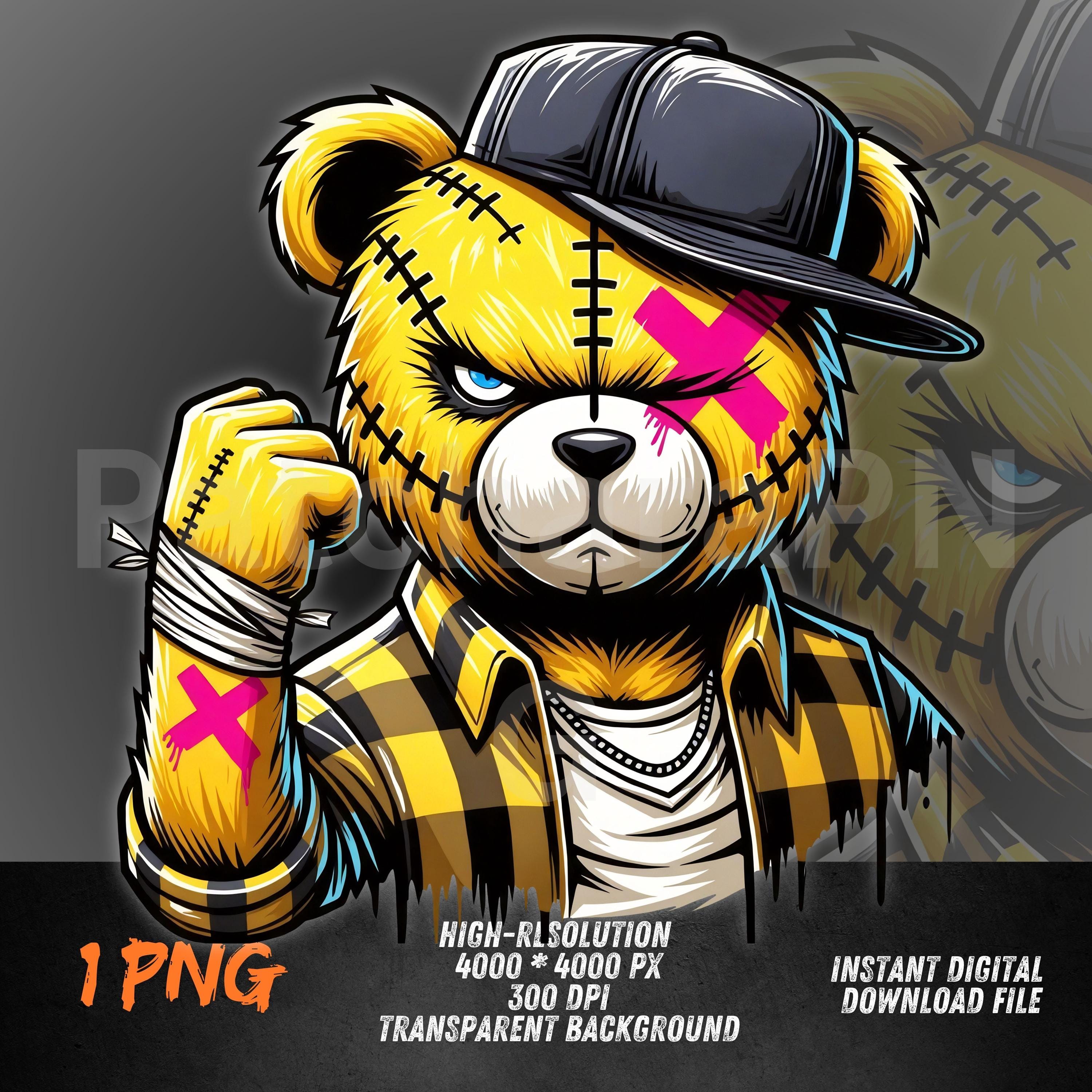 Plaid Shirt Bear PNG | Gangsta Teddy Clipart With Hat and X Eyes ...