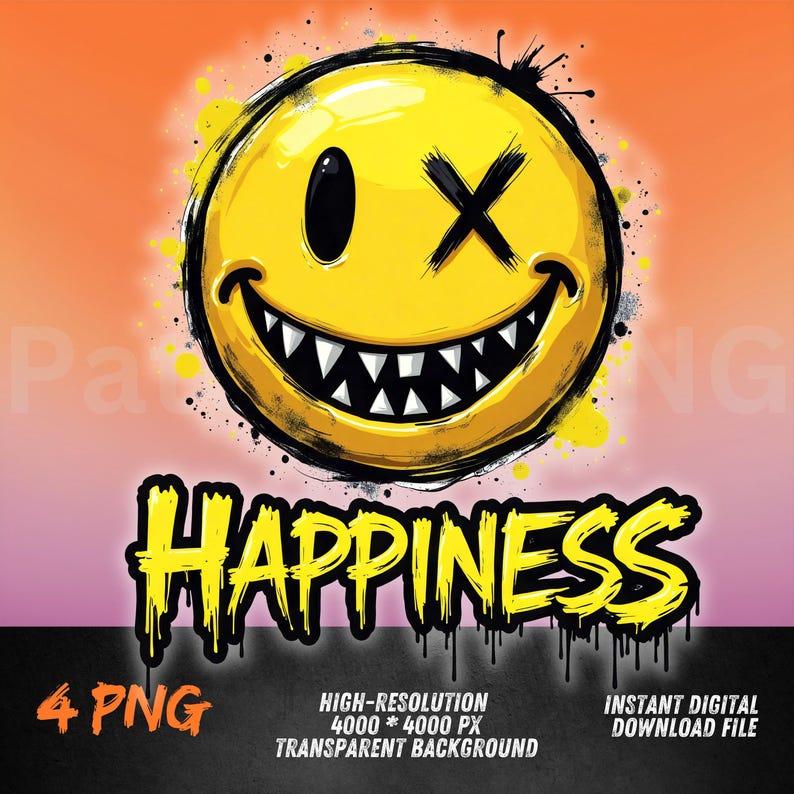 Graffiti Smiley Face PNG | Edgy Streetwear Drip Art | Urban Grunge ...