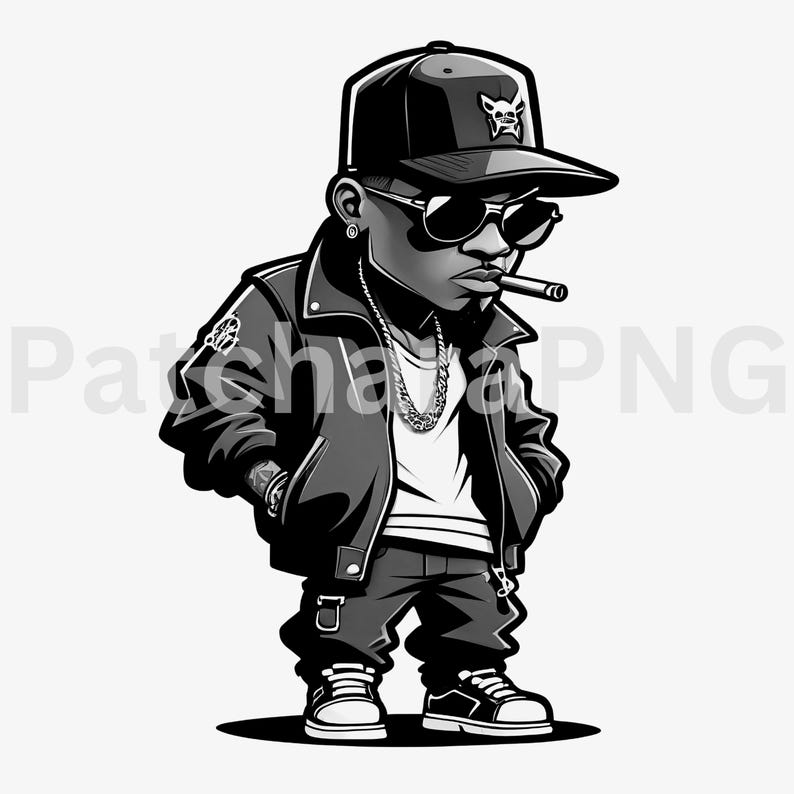 Black and White Edgy Cartoon Hip-hop Gangster Character Gangster ...