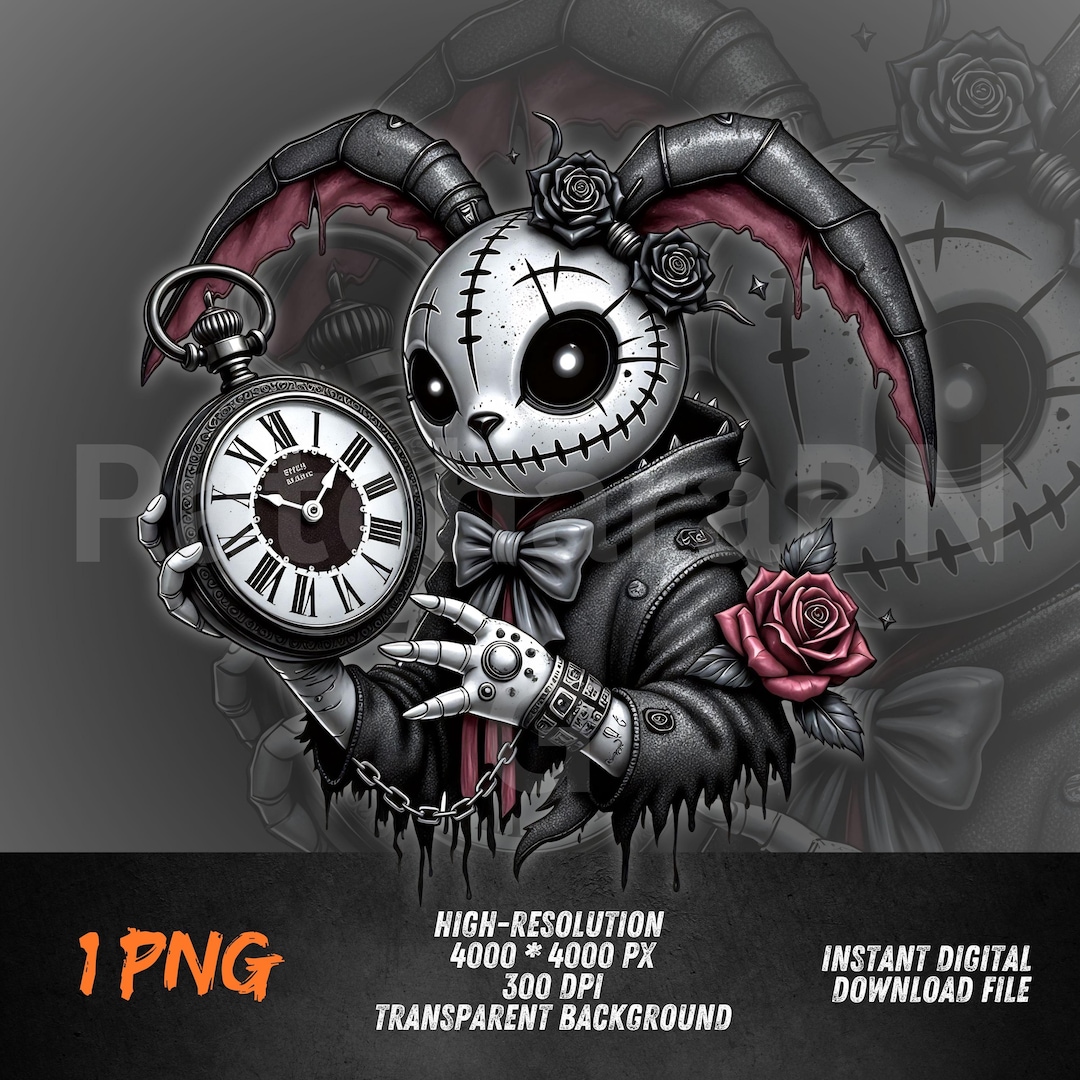 Gothic Steampunk Bunny PNG | Dark Clockwork Rabbit Clipart for ...