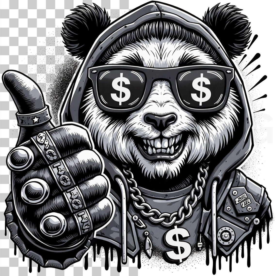 Streetwear Panda PNG, Dollar Sunglasses Panda Thumbs up Design, Funny ...