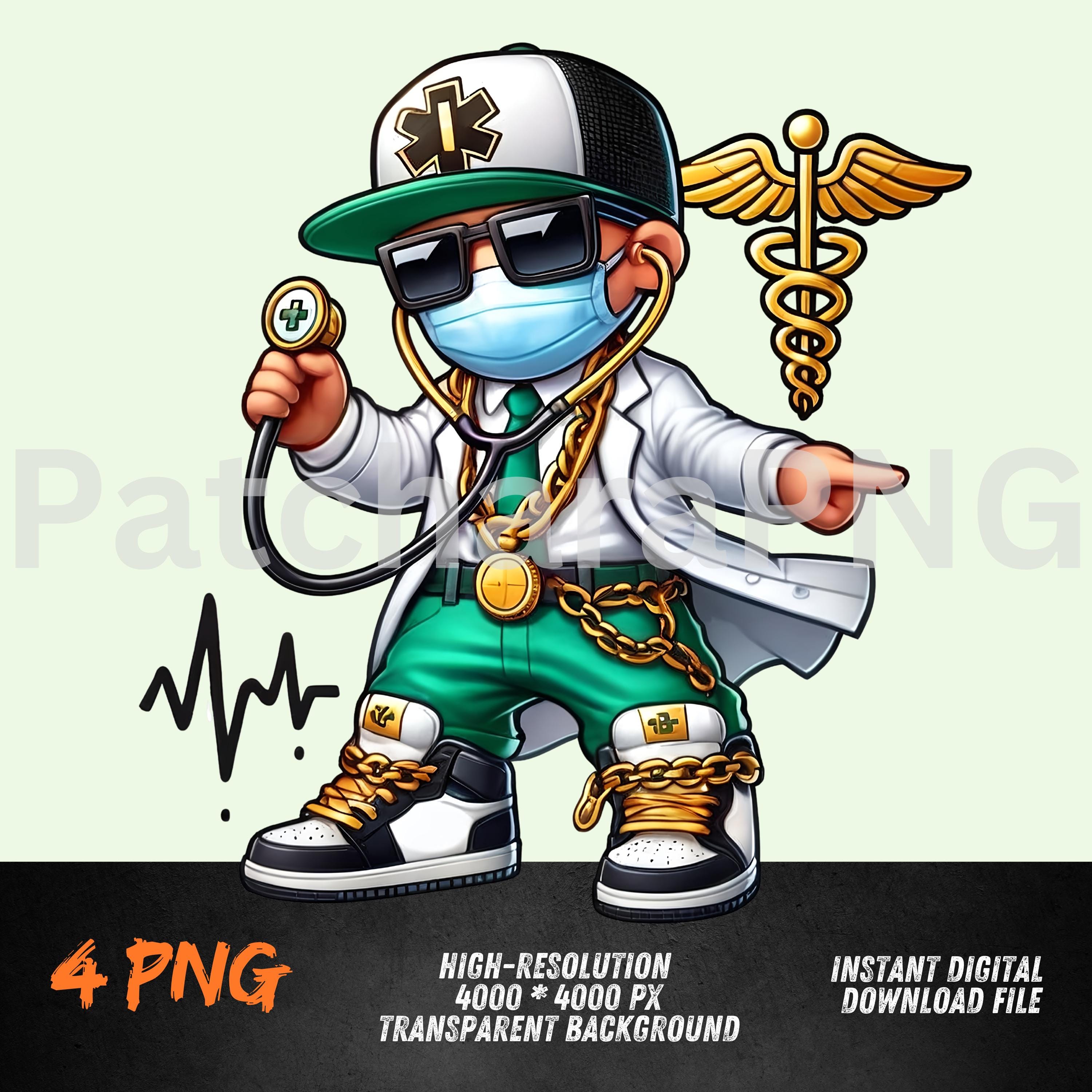 Hip-hop Doctor Cartoon Clipart | Cool Doctor With Stethoscope & Mask ...