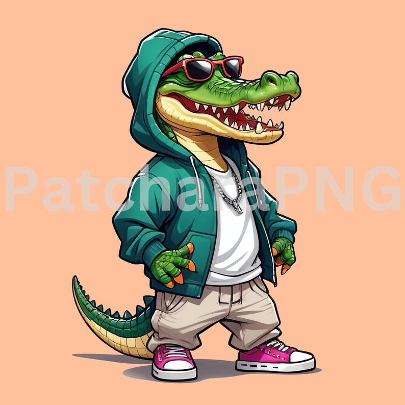Swag Gator PNG | Alligator Clipart in Hoodie and Sneakers | Cool Urban ...
