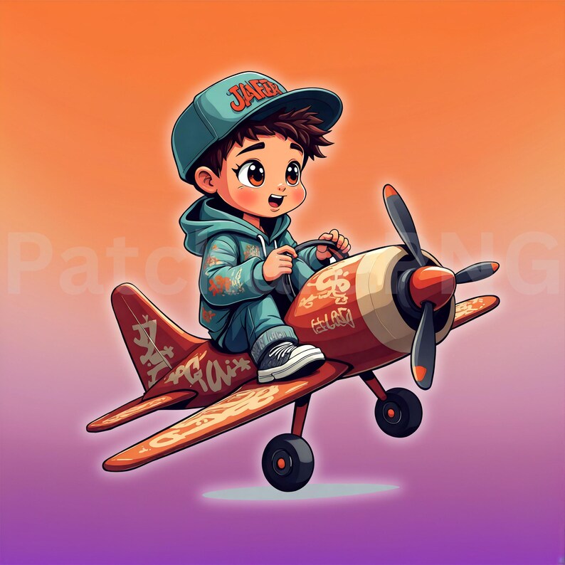 Hip-hop Pilot PNG - Cool Cartoon Kid Flying Airplane - Urban Graffiti ...