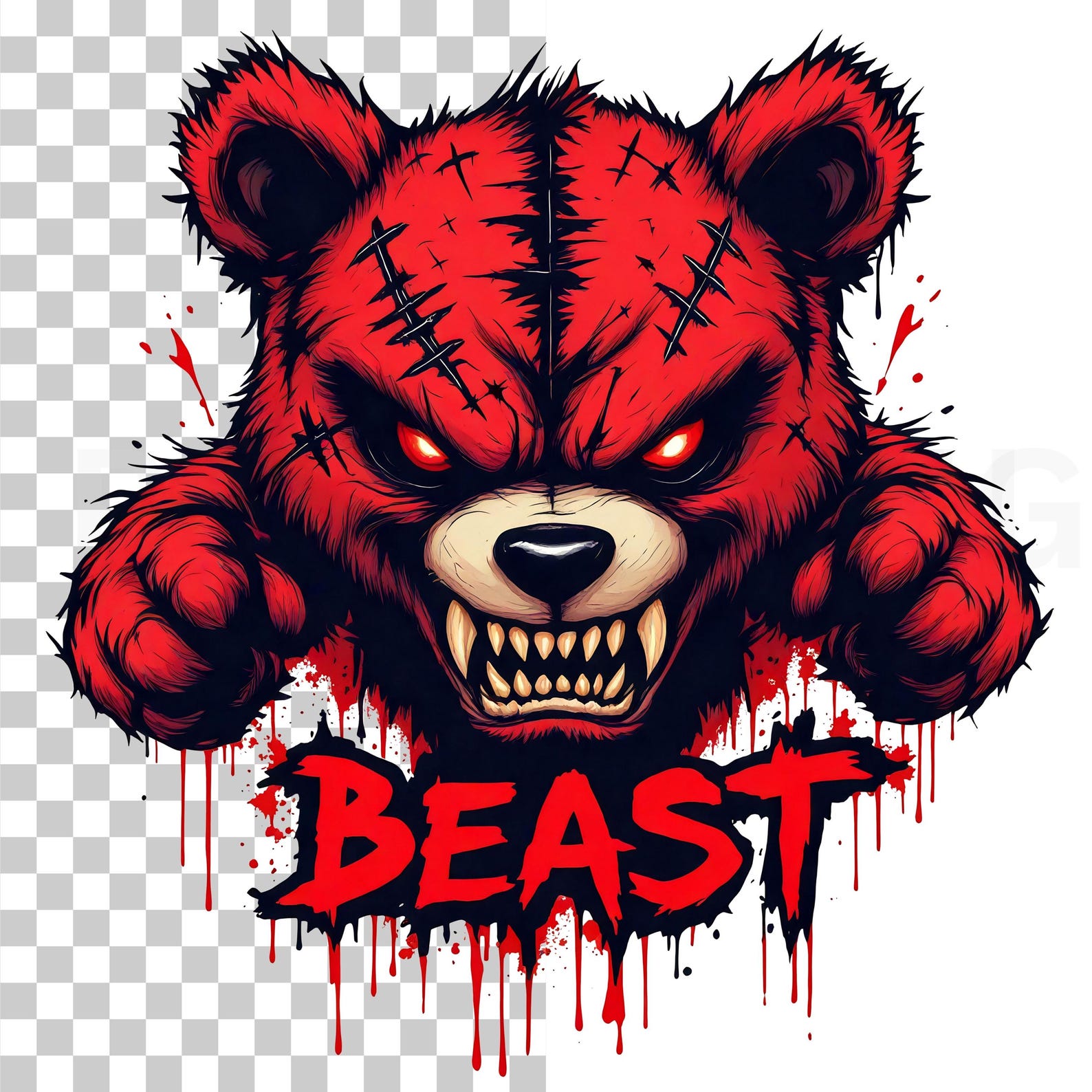 Beast Bear PNG | Red Aggressive Bear Clipart | Fierce Animal Graffiti ...