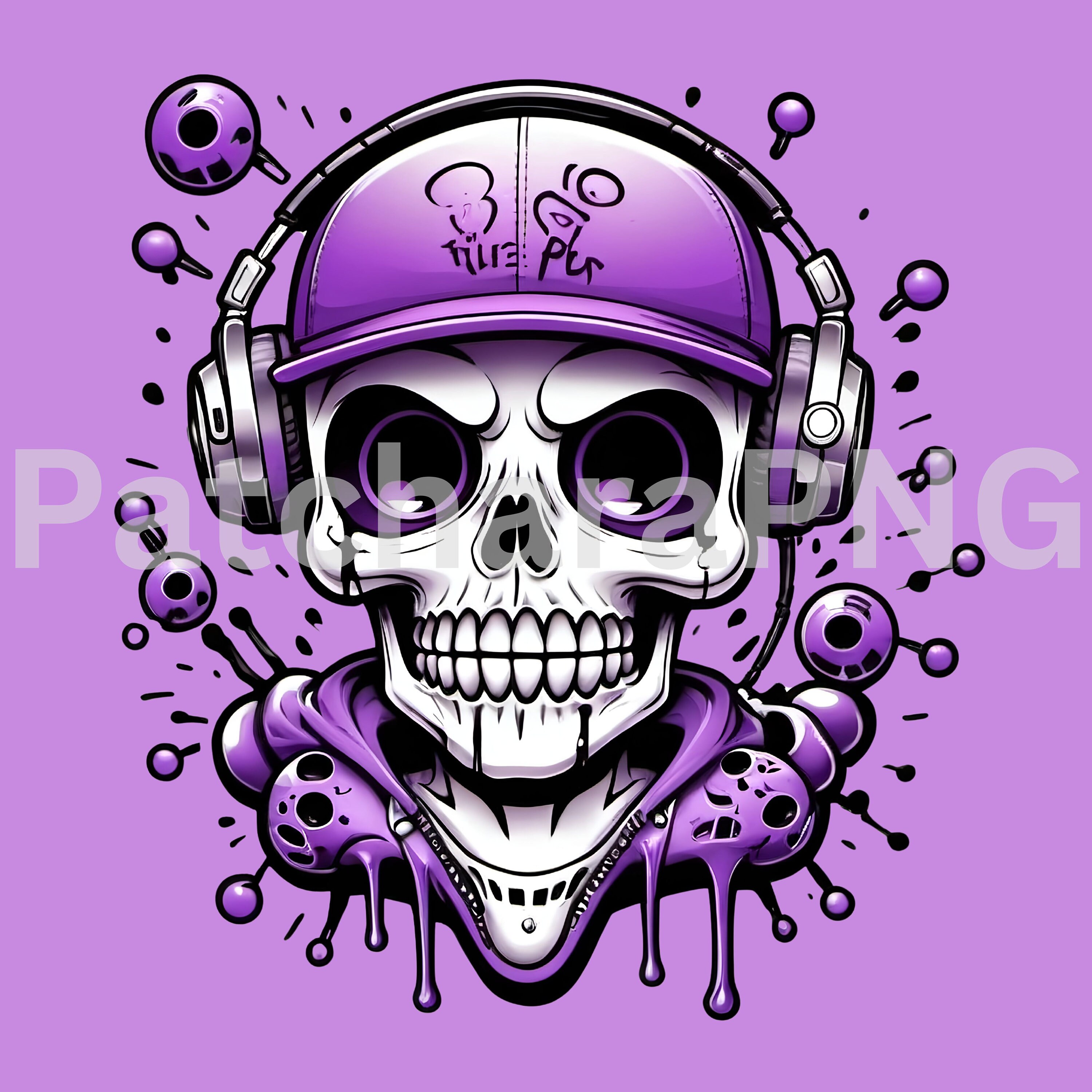 DJ Skull PNG | Skull With Headphones Clipart | Purple Skull Art | Music ...
