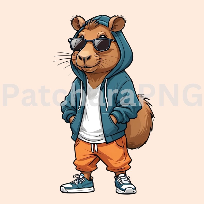 Cool Capybara Hip-hop Art PNG | Streetwear Cartoon Animal Clipart ...