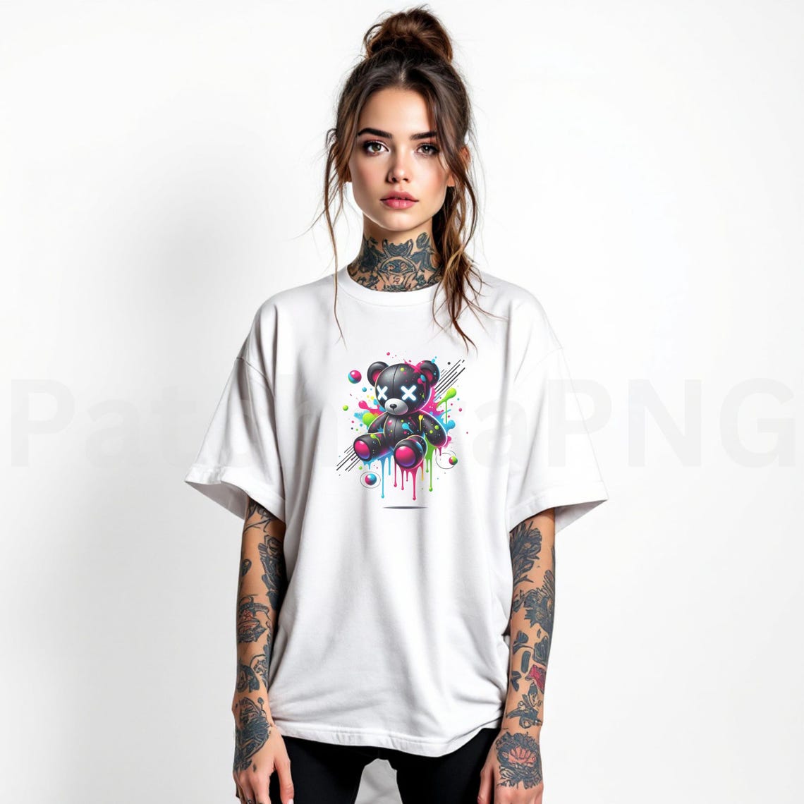 Neon Splatter Bear PNG | Colorful Teddy Clipart With X Eyes | Graffiti ...